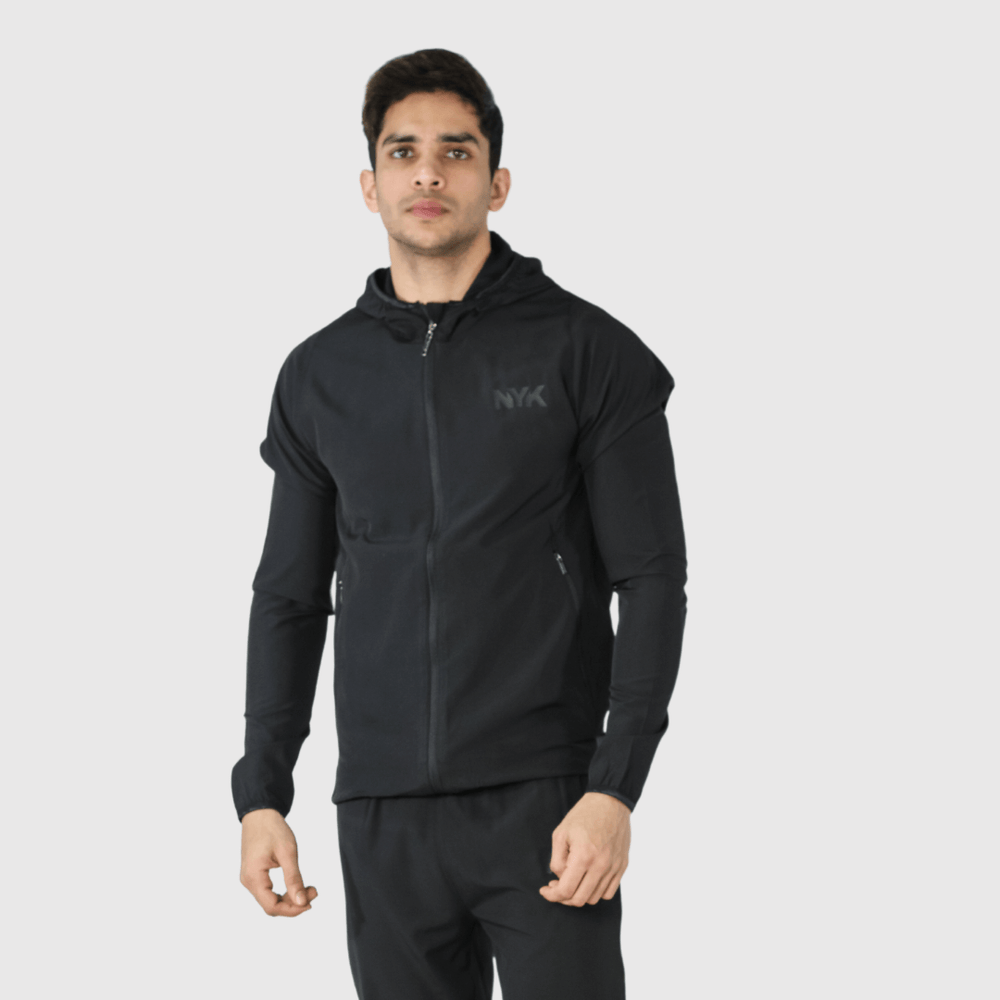 Black Solid Comfortable Fit Windcheater Jacket